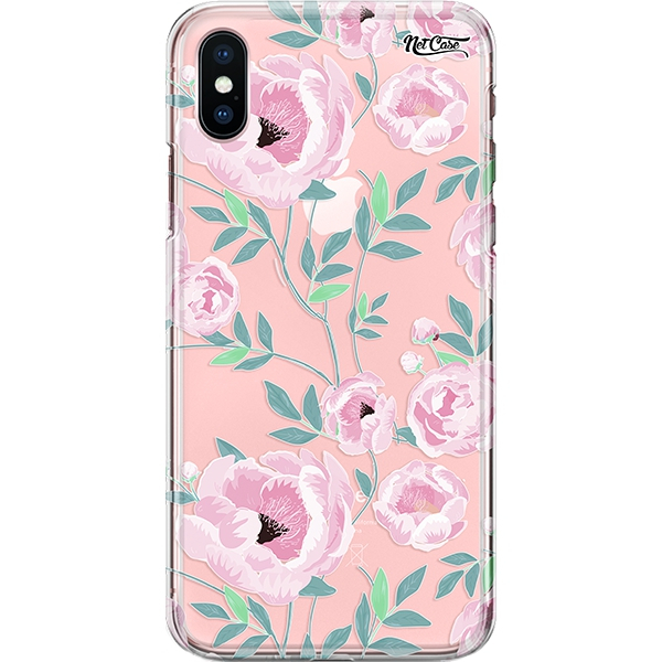 Capa Silicone NetCase Transparente Rosas Cor-de-Rosa | Street Case