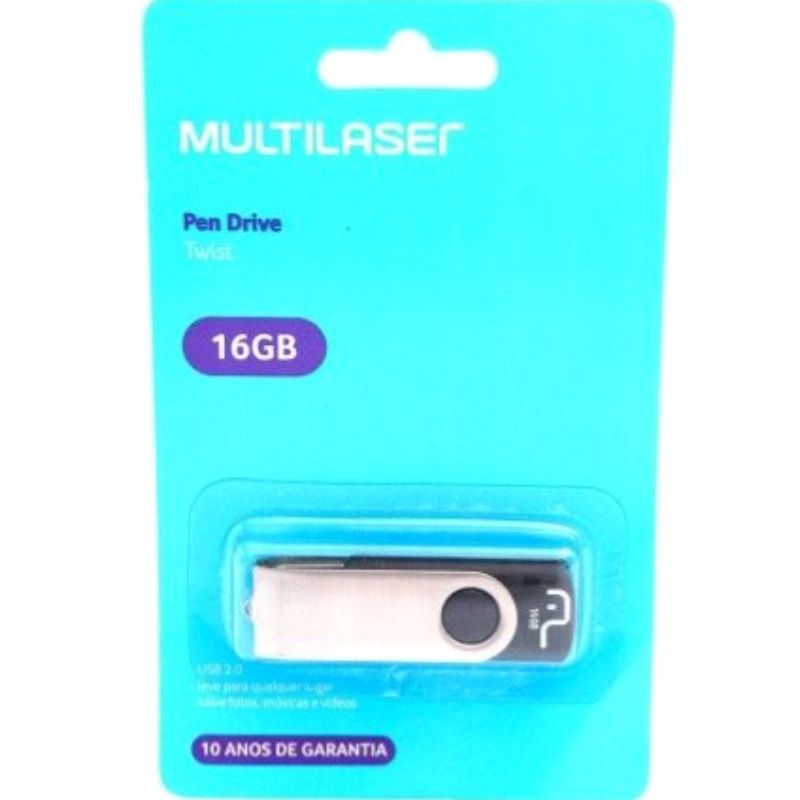 Pen Drive Multilaser 16GB - Preto com Prata | Street Case