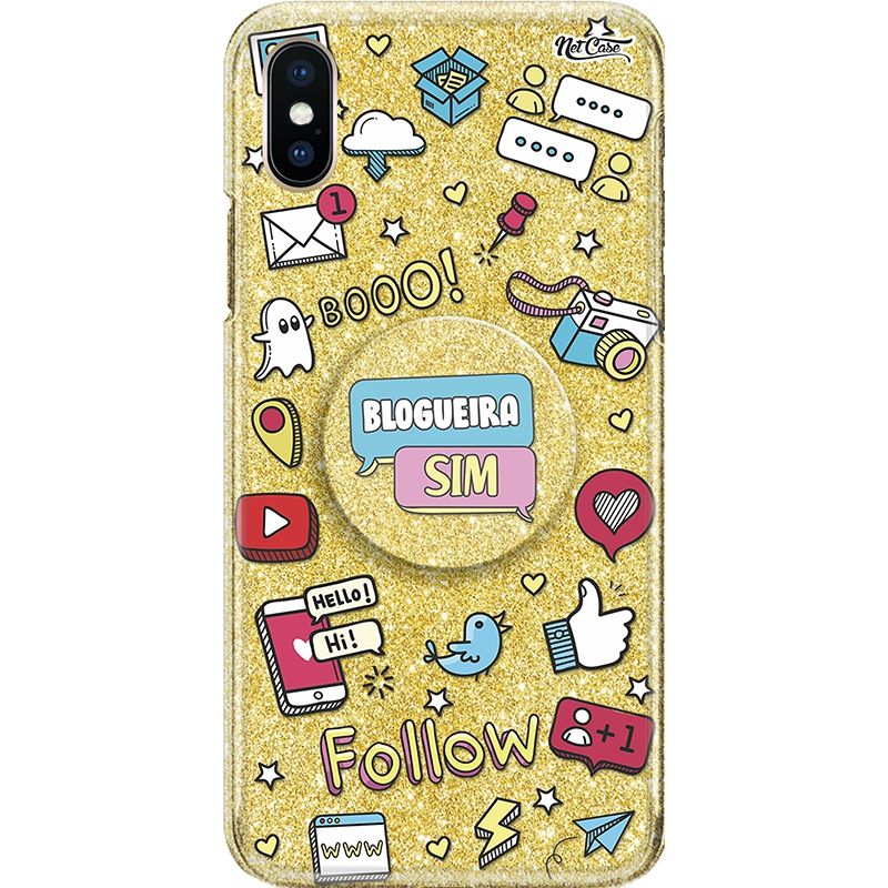 Capa Netcase Glitter + Pop 3in1 Dourado - Follow | Street Case Capa Netcase Glitter + Pop 3in1 Dourado - Follow | Street Case