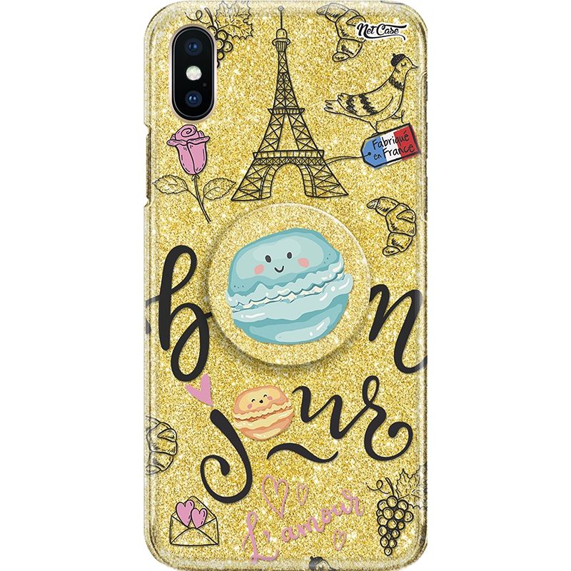 Capa Netcase Glitter + Pop 3in1 Dourado - Bon Jour | Street Case Capa Netcase Glitter + Pop 3in1 Dourado - Bon Jour | Street Case